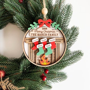SVG Family Christmas Ornament Fireplace With Stockings 2-12 Names Laser ...