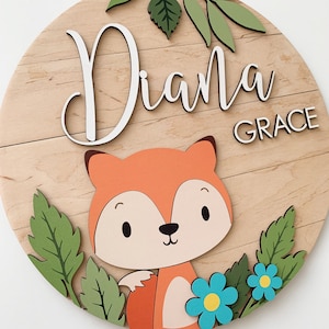 Fox Baby Name Sign SVG, Forest Animals Round Nursery Name Sign Laser ...