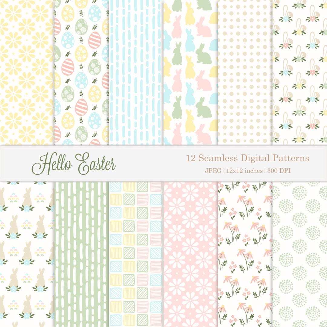 12 Easter Seamless Digital Paper Pack, Easter Bunny Repeat Patterns for ...