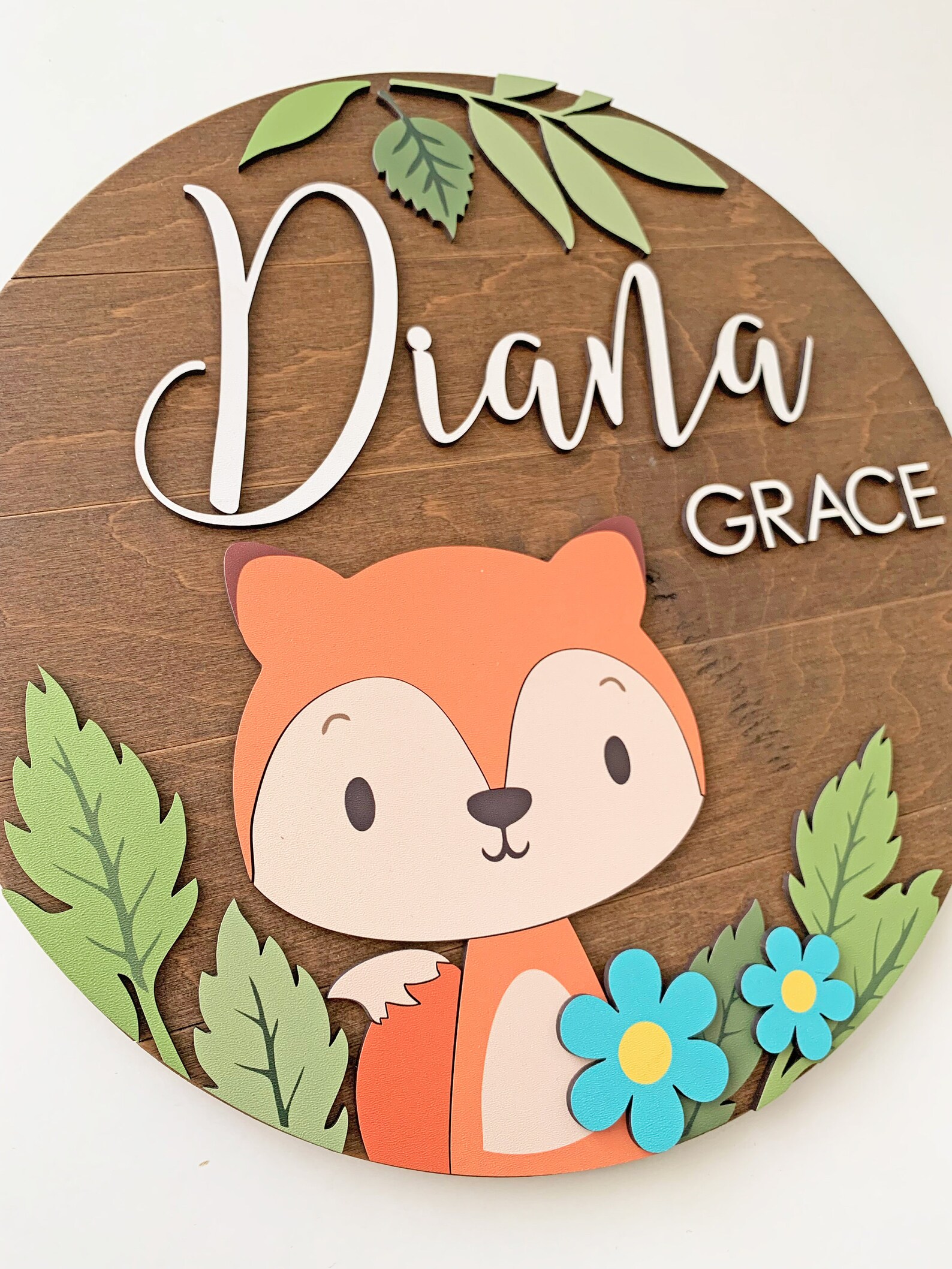 Fox Baby Name Sign SVG, Forest Animals Round Nursery Name Sign Laser ...