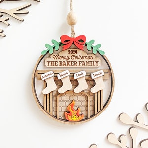 SVG Family Christmas Ornament Fireplace With Stockings 2-12 Names Laser ...