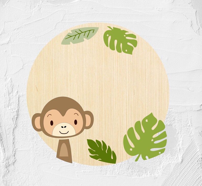 Monkey Baby Name Sign SVG, Jungle Animals Round Nursery Name Sign Laser ...