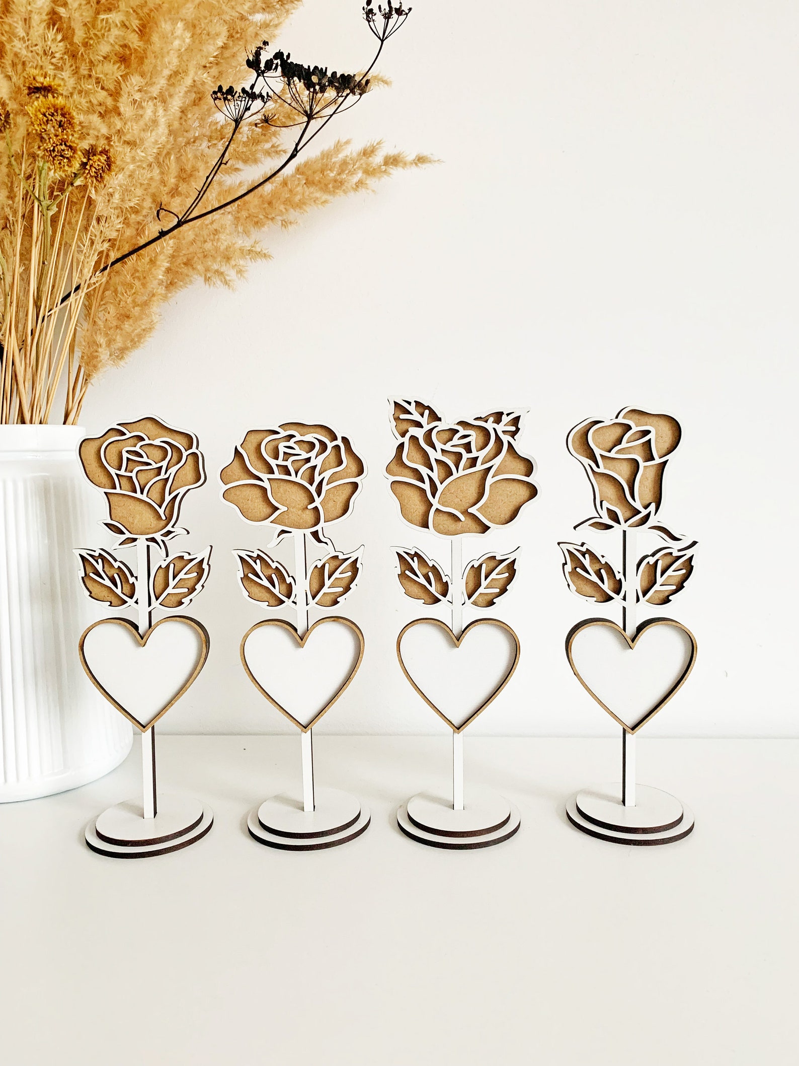 Standing Rose SVG, Three Layered Rose & Heart With Stand Laser Cut ...