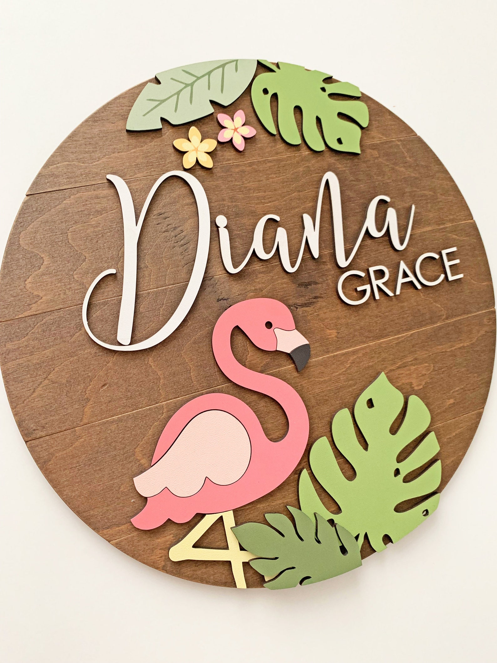 Flamingo Baby Name Sign SVG, Jungle Animals Round Nursery Name Sign ...