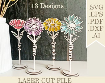 Standing Rose SVG, Three Layered Rose & Heart With Stand Laser Cut ...