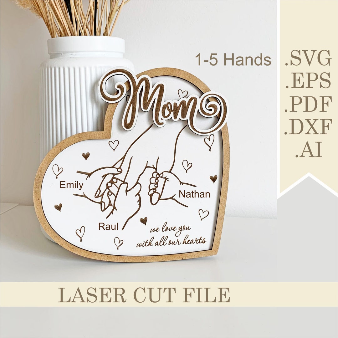 Custom Name Hands Mother's Day SVG, 1-5 Mom Babies Hands Laser Cut File ...