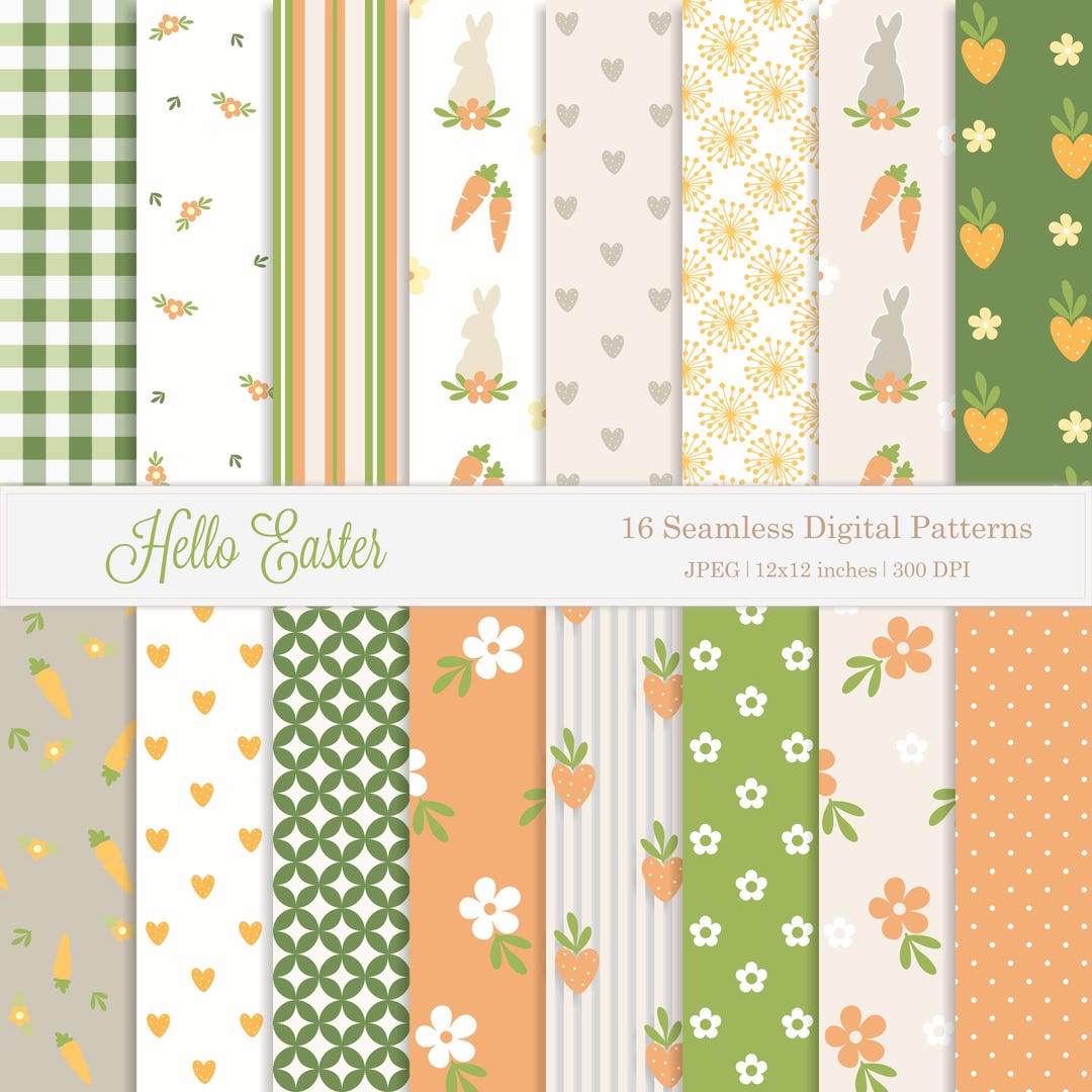16 Easter Seamless Digital Paper Pack, Easter Bunny Repeat Patterns for ...