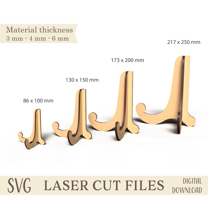 Easel Stand SVG Laser Cut File, 4 Sizes, Easel Holder Set, Frame Holder ...