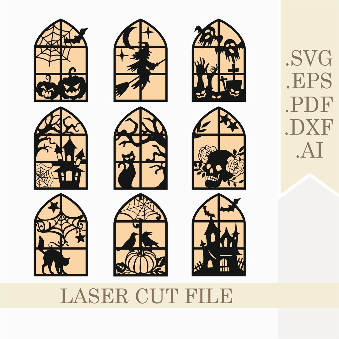 Halloween Spooky House SVG Bundle, Halloween Door Hanger Laser Cut File ...