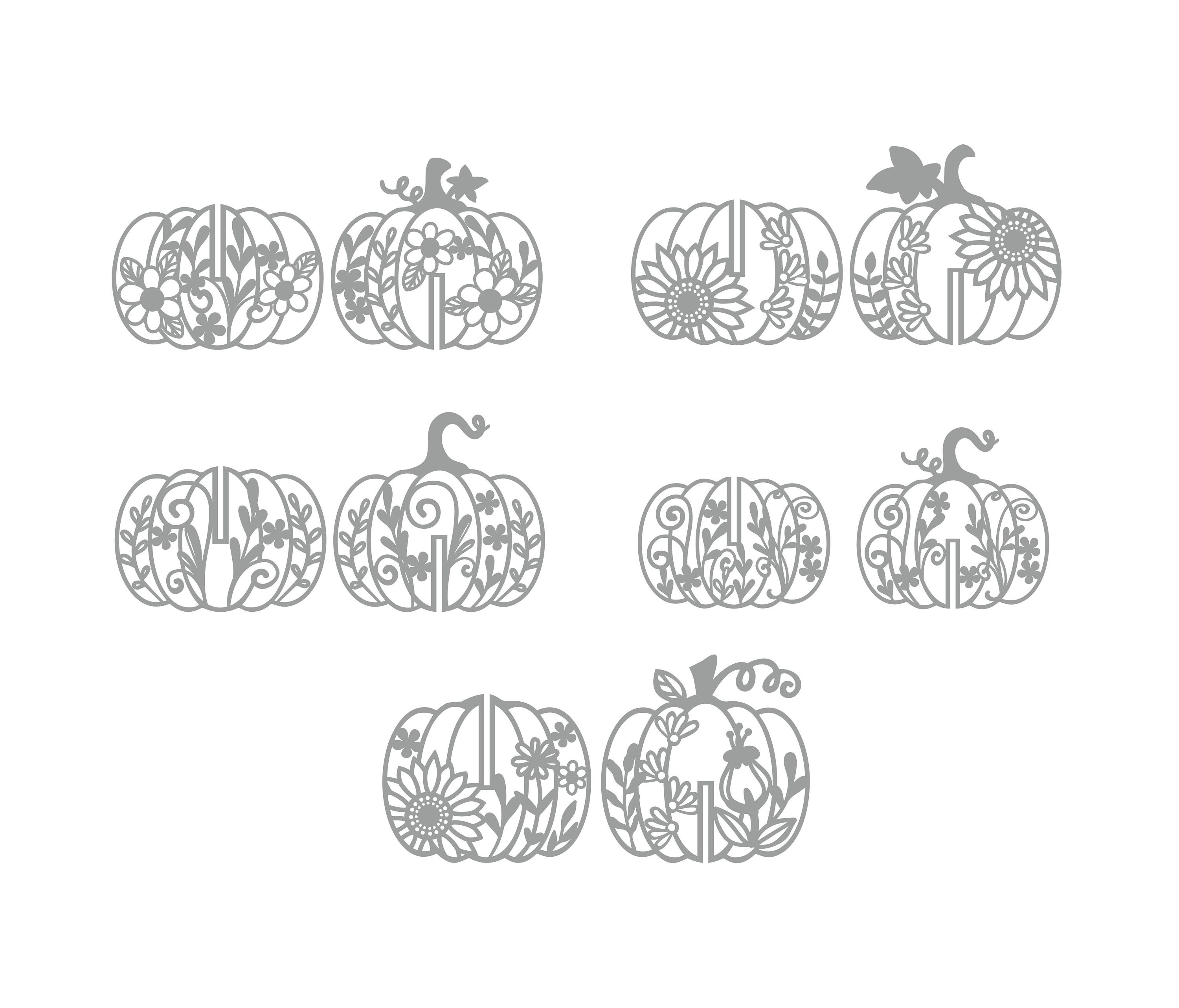 Set of 5 Stacking Floral Pumpkins SVG Bundle, 3D Standing Pumpkins ...
