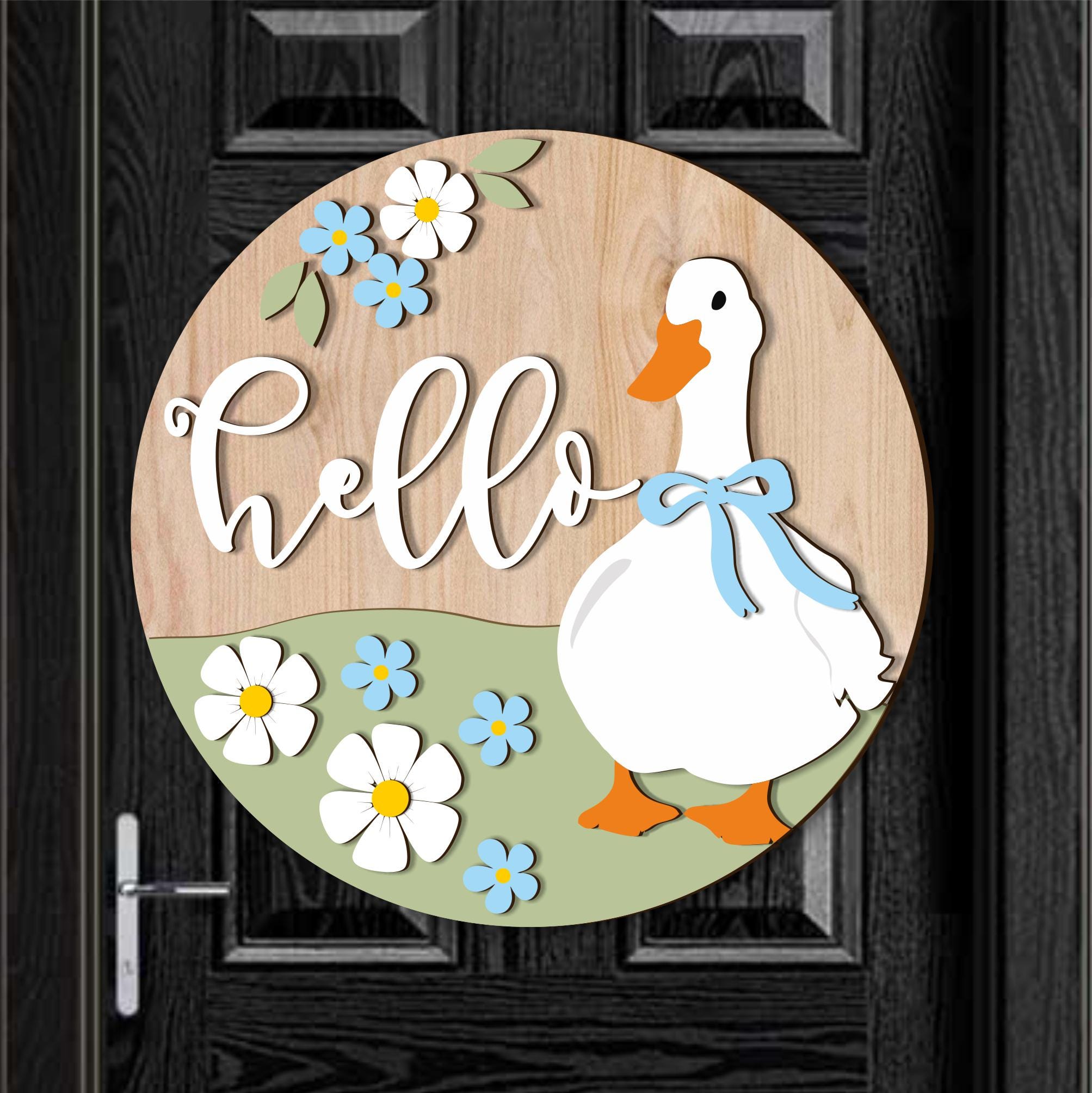 Hello Silly Goose SVG, Funny Goose Round Door Hanger Laser Cut File ...
