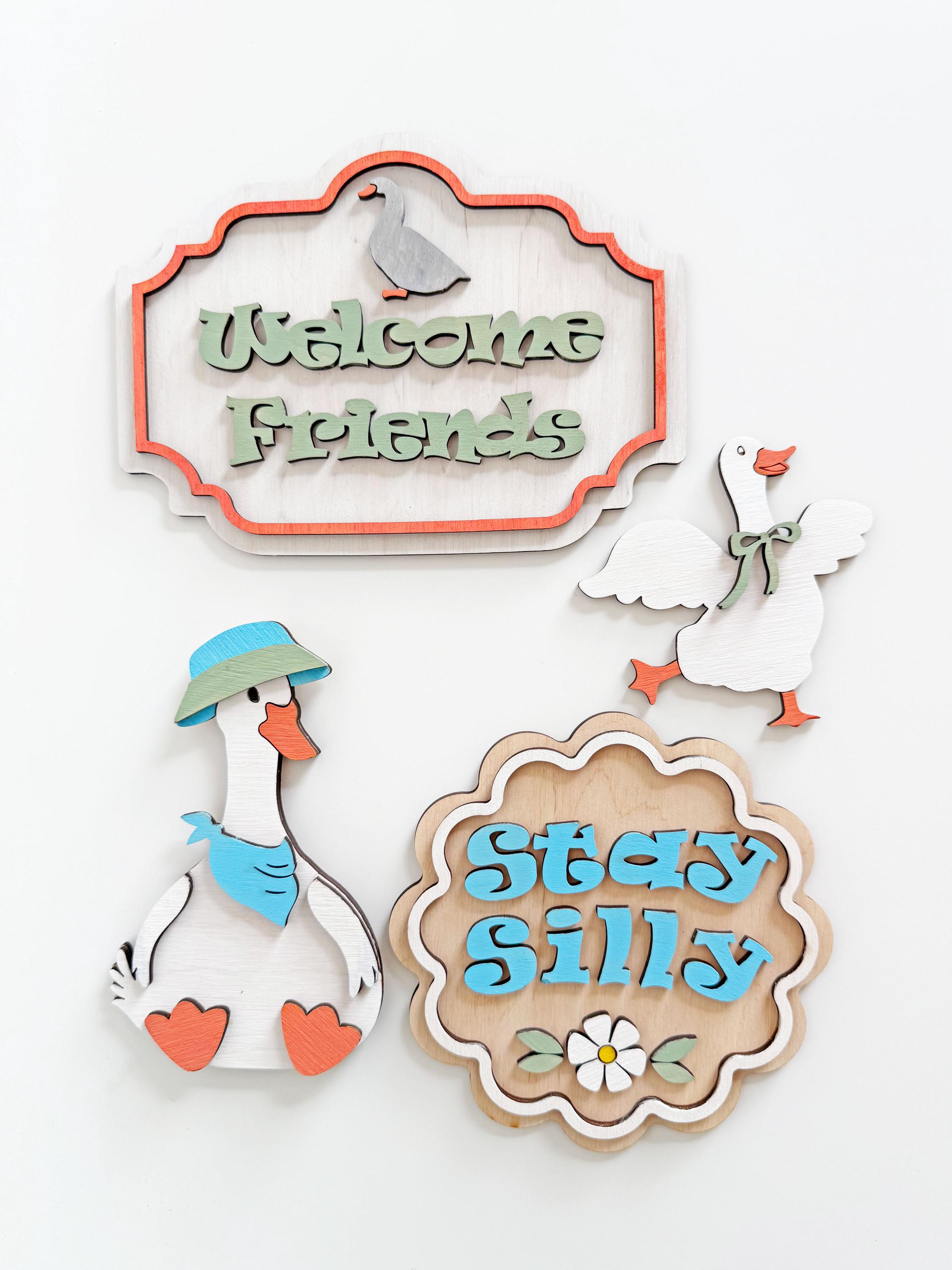 Silly Goose Decor SVG Bundle, Laser Cut File Welcome Friends Sign, Stay ...