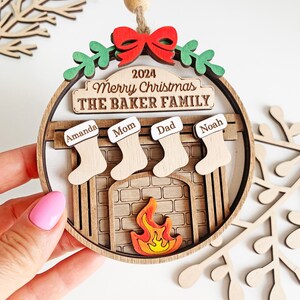 SVG Family Christmas Ornament Fireplace With Stockings 2-12 Names Laser ...