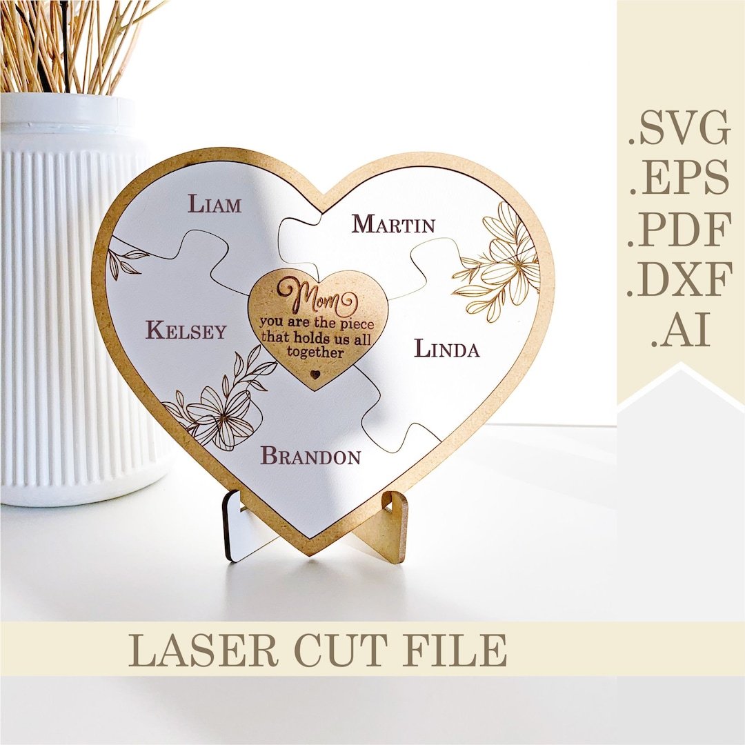 SVG Mothers Day Heart Puzzle Piece Sign, Personalized Gifts for Mom ...