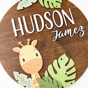 Giraffe Baby Name Sign SVG, Jungle Animals Round Nursery Name Sign ...
