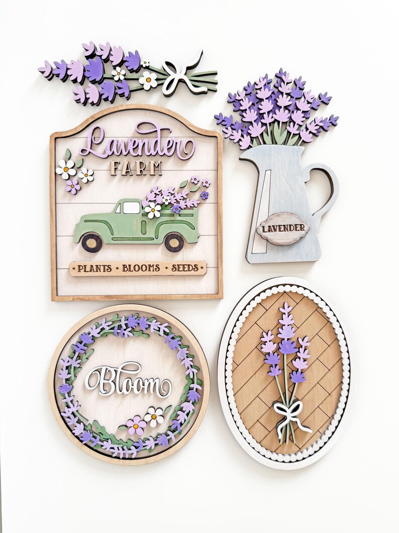 Lavender Tiered Tray SVG Laser Cut File, Set of 5 Lavender Flower Decor ...