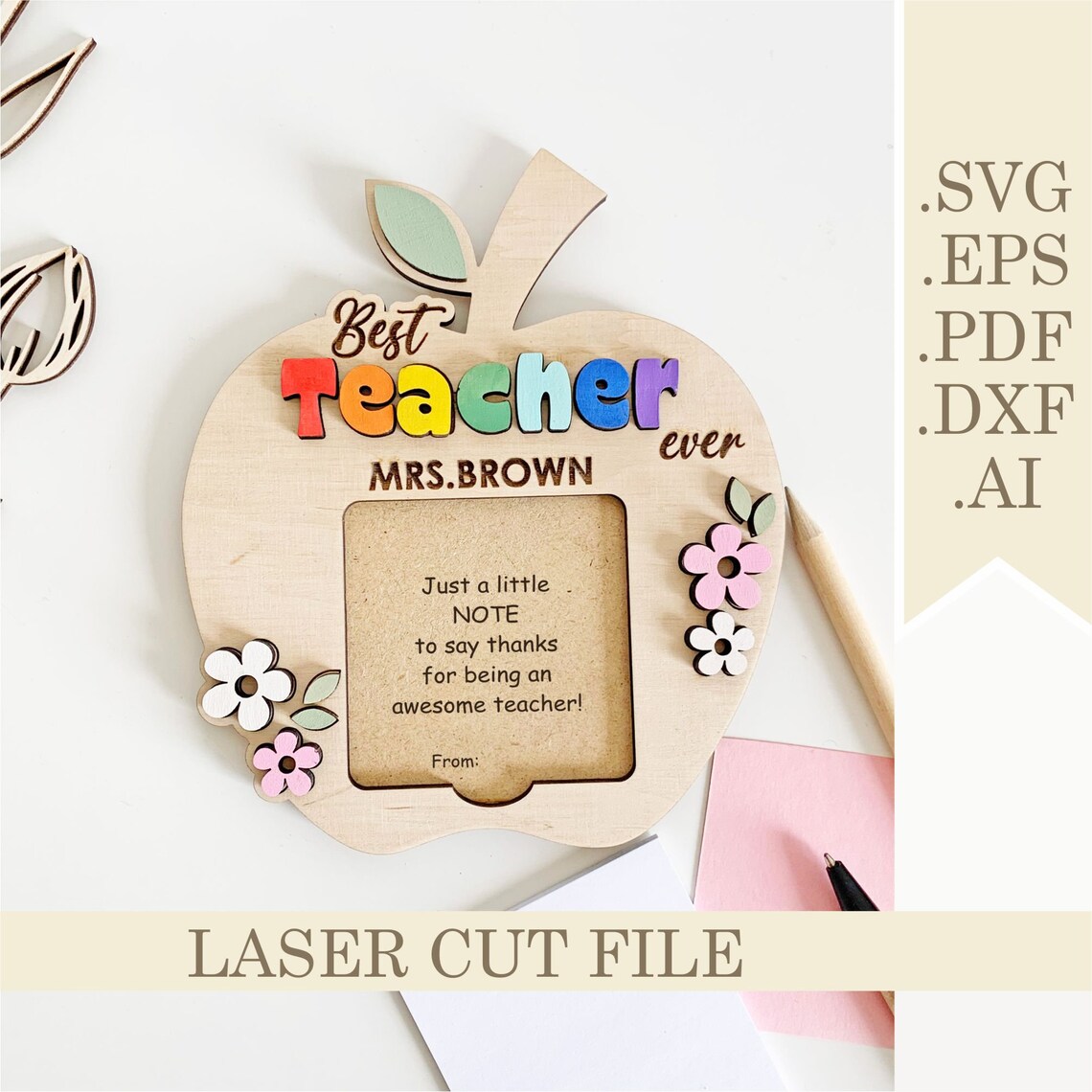 Apple Sticky Note Holder SVG, Personalized Teacher Appreciation Gift ...