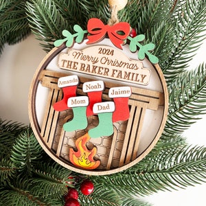 SVG Family Christmas Ornament Fireplace With Stockings 2-12 Names Laser ...