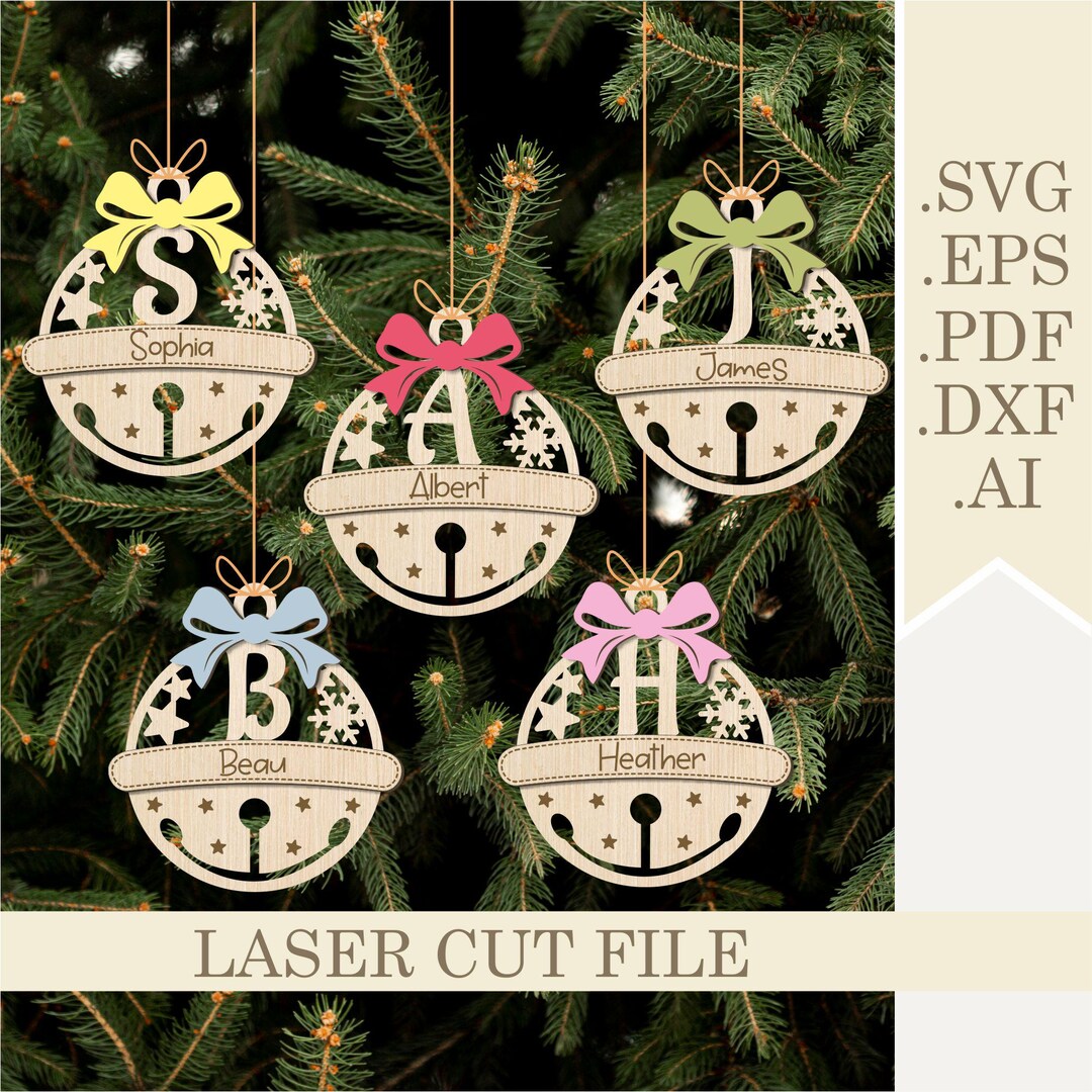 Monogram Jingle Bell Ornament SVG, Christmas Alphabet Jingle Bell Laser ...