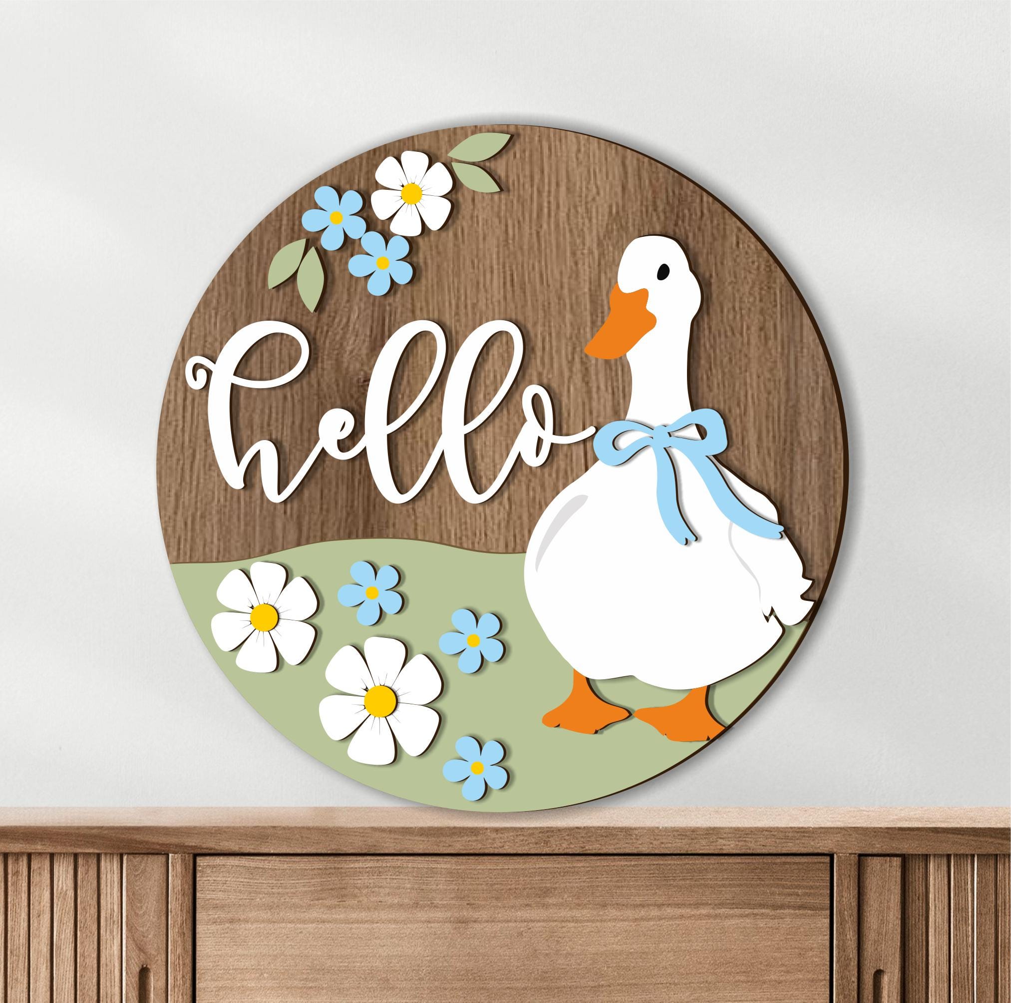 Hello Silly Goose SVG, Funny Goose Round Door Hanger Laser Cut File ...