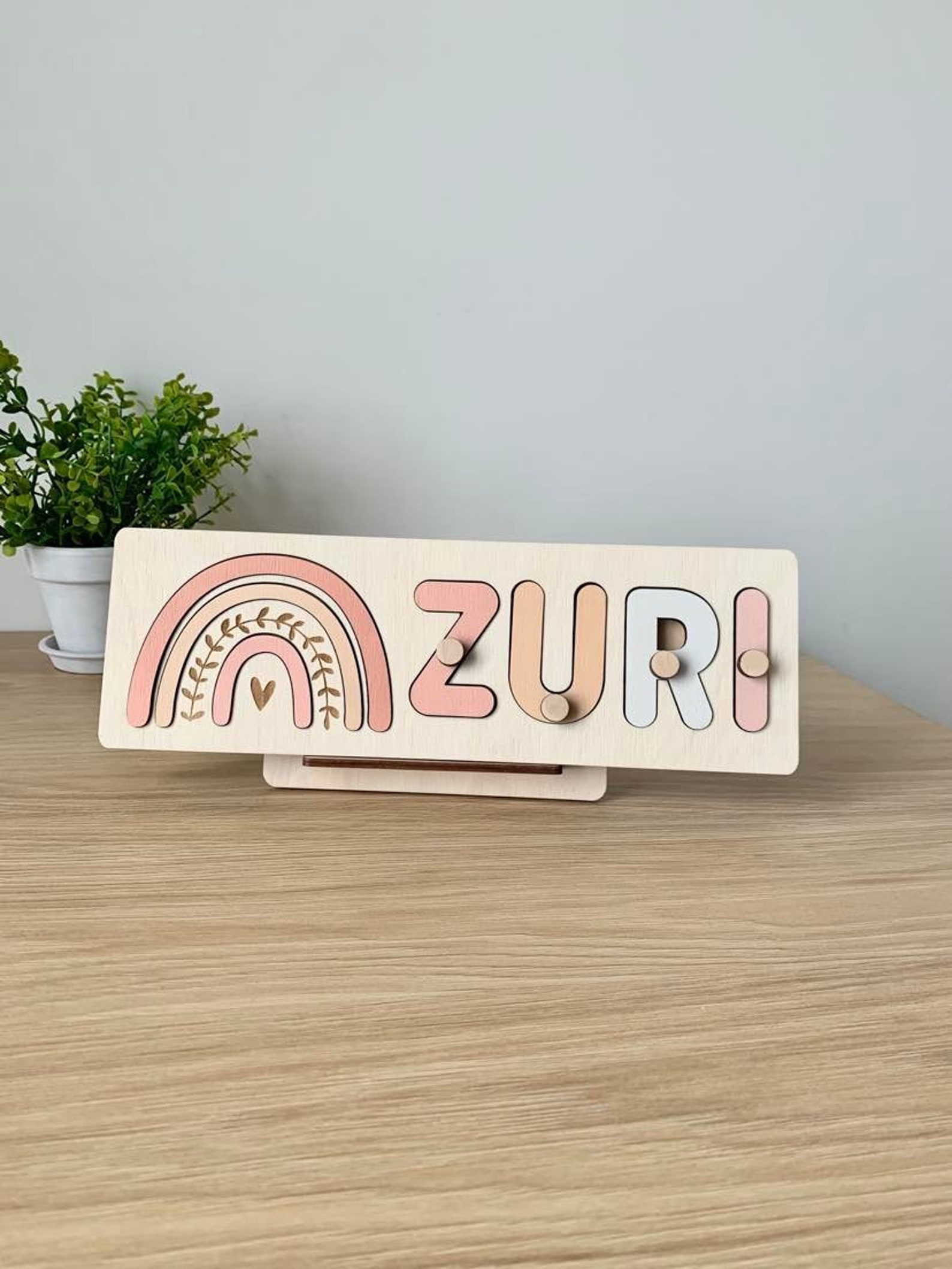 Rainbow Name Puzzle 1st Birthday Gift Wooden Puzzle With - Etsy