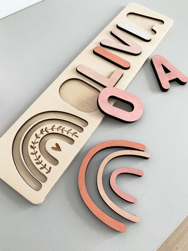 Rainbow Name Puzzle 1st Birthday Gift Wooden Puzzle With | Etsy