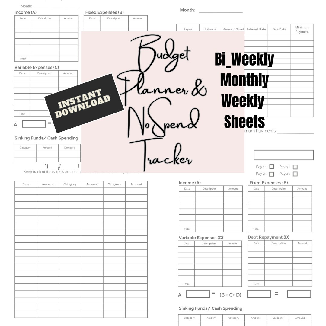 PRINTABLE Simple Budget Planner & No Spend Calendar Tracker: Bi-weekly ...