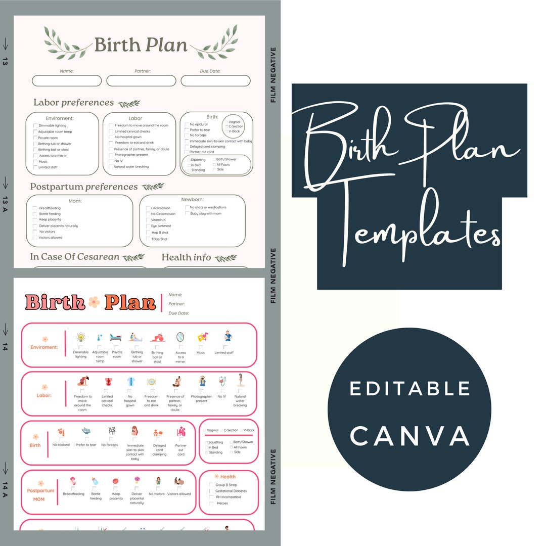 Birth Plan Template, Pregnancy Planner, Labor and Delivery, Natural ...