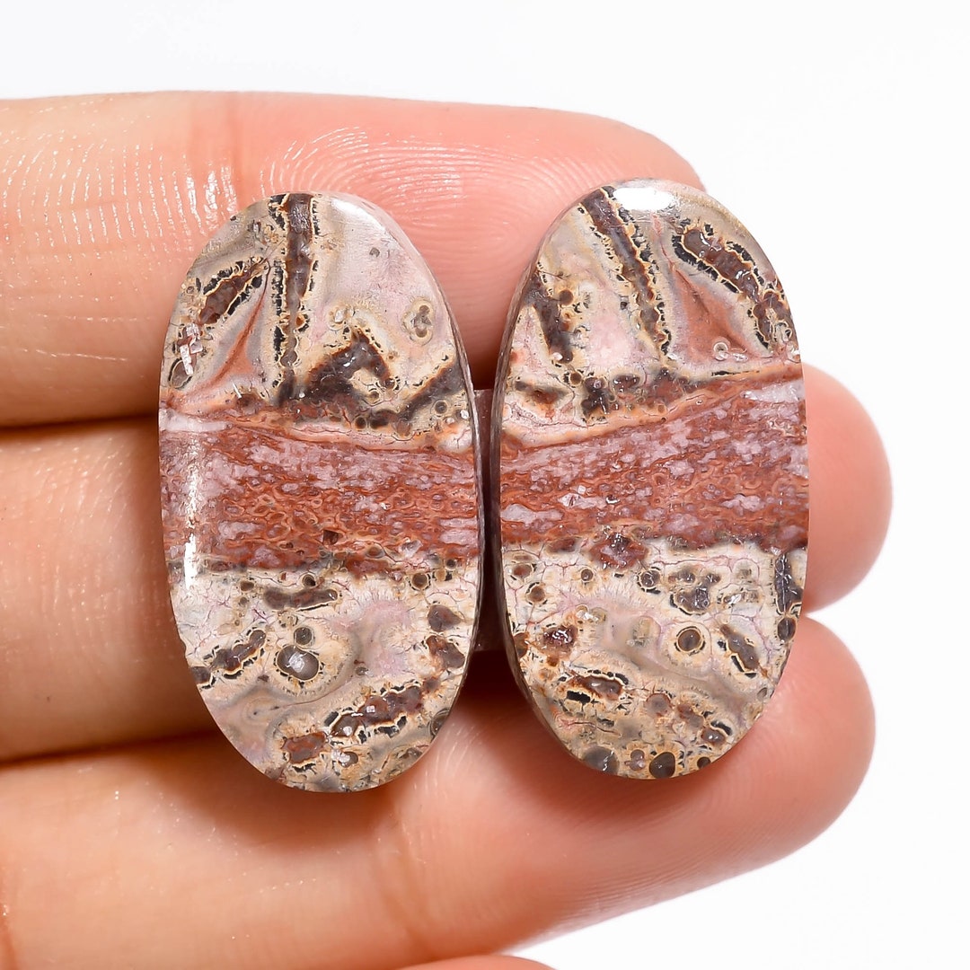 Leopard Skin Jasper Pair, 100%natural Skin Jasper Gemstone Pair, Oval ...