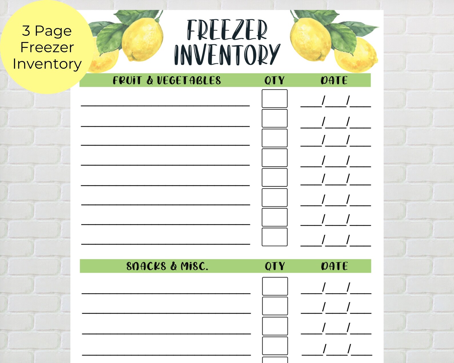 Freezer Inventory, Fillable PDF, Freezer Inventory Printable, Freezer ...