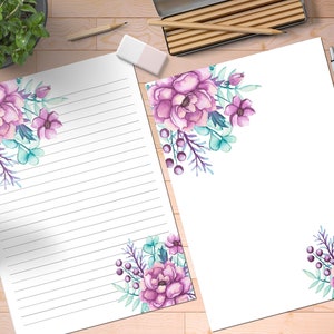 Purple Watercolor Printable Stationery Set, Letter Writing, Stationery ...