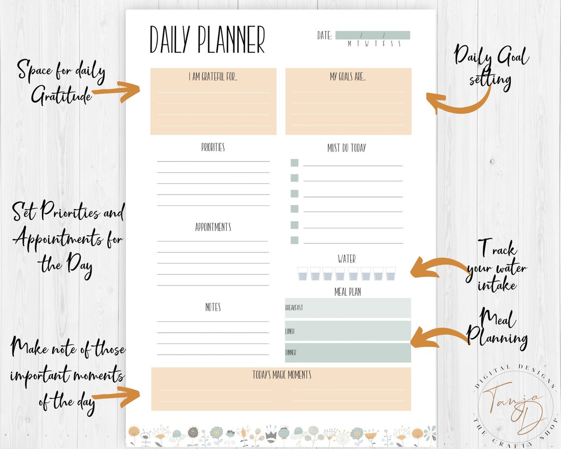 Daily Planner Printable Undated Daily Journal Planner | Etsy