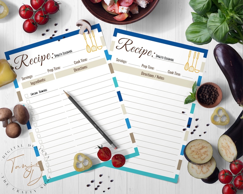 Shades of Blue Recipe Card, Recipe Page, Printable Recipe Sheet, A4 ...