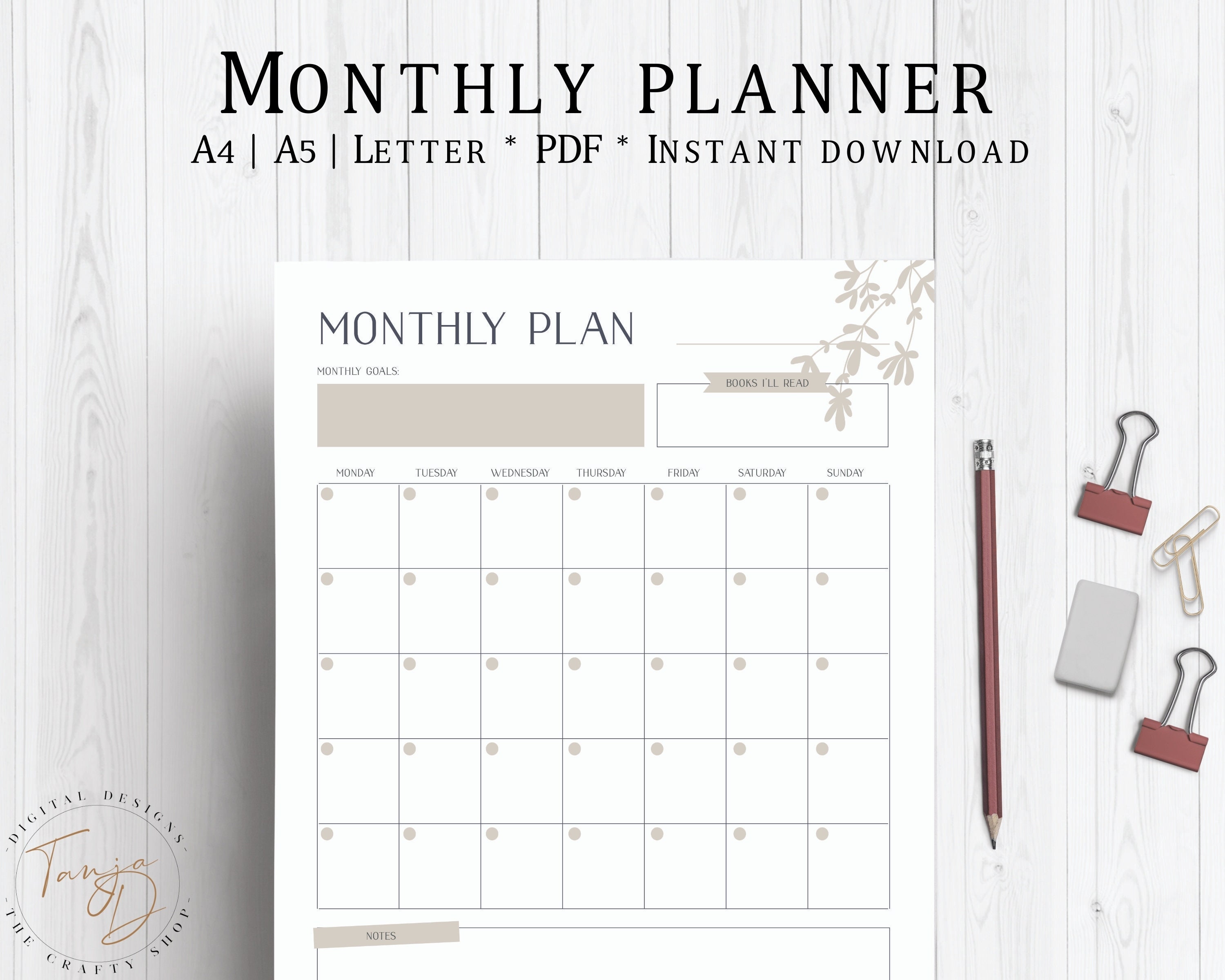 Printable Monthly Planner Page, Monthly Planner, Productivity Planner ...