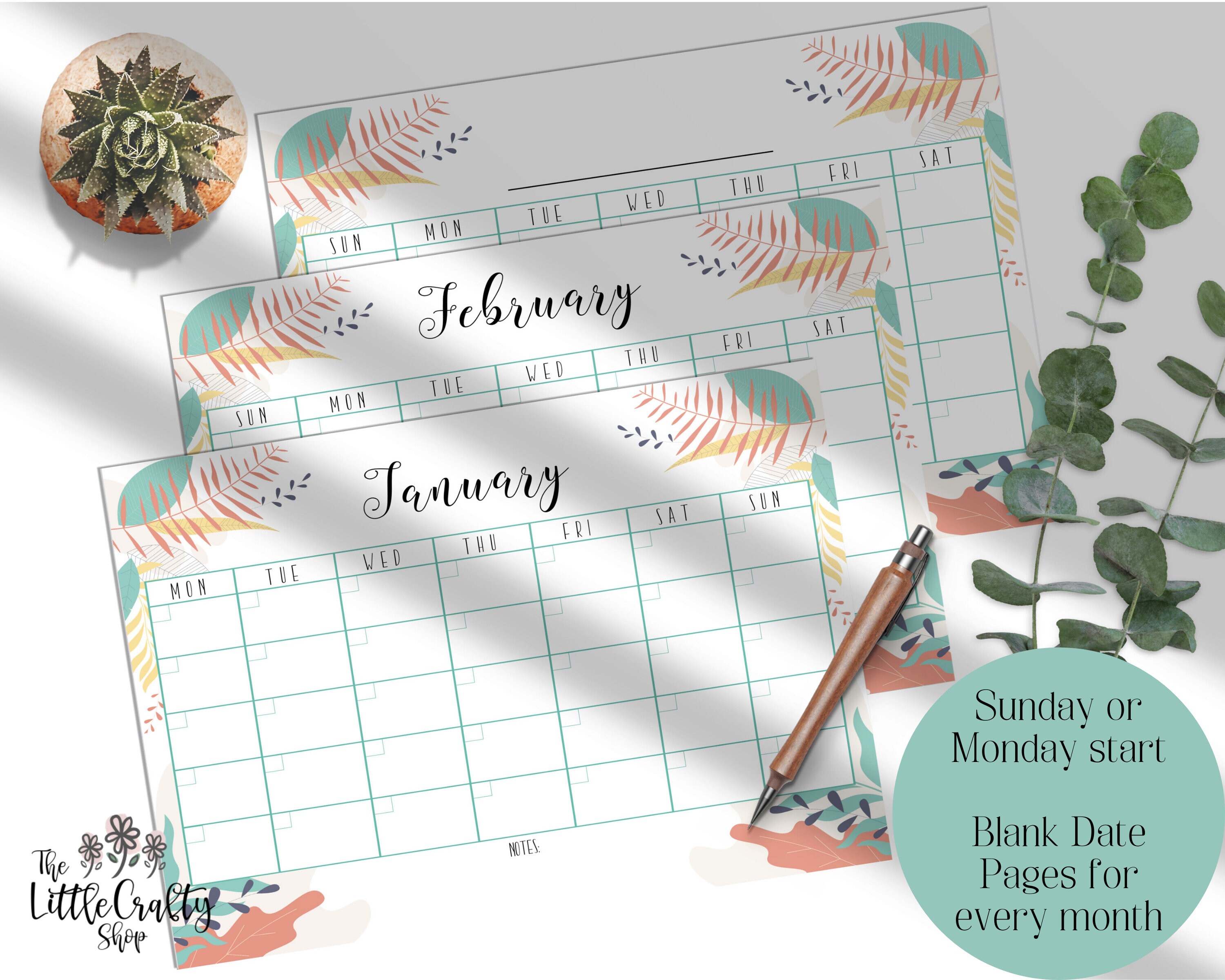 Undated Calendar Yearly Calendar Monthly Calendar Blank - Etsy