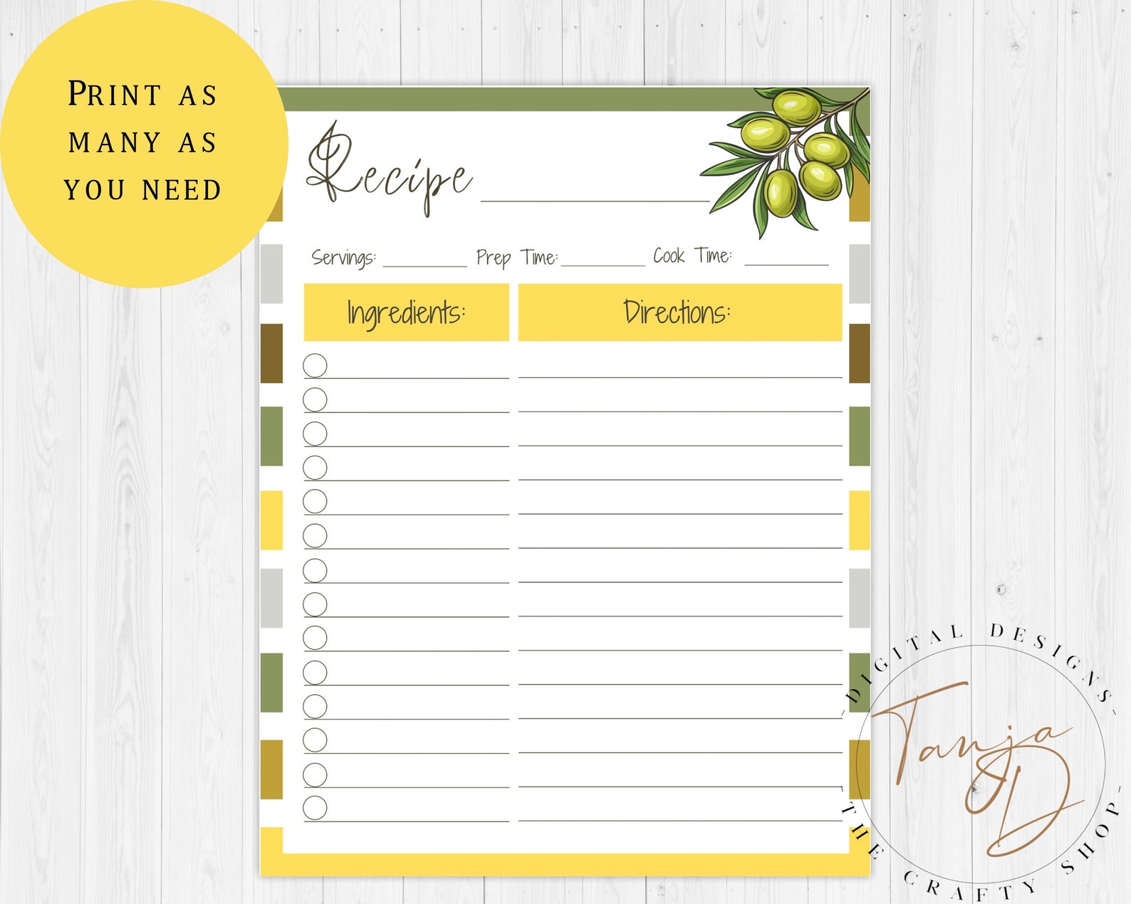 Schede ricetta olive, pagina ricetta, foglio di ricette stampabile ...