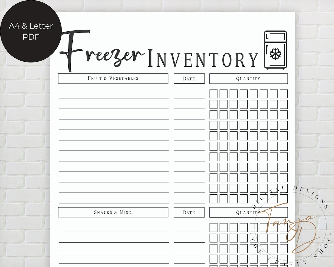 Freezer Inventory, Fillable PDF, Freezer Inventory Checklist, Kitchen ...