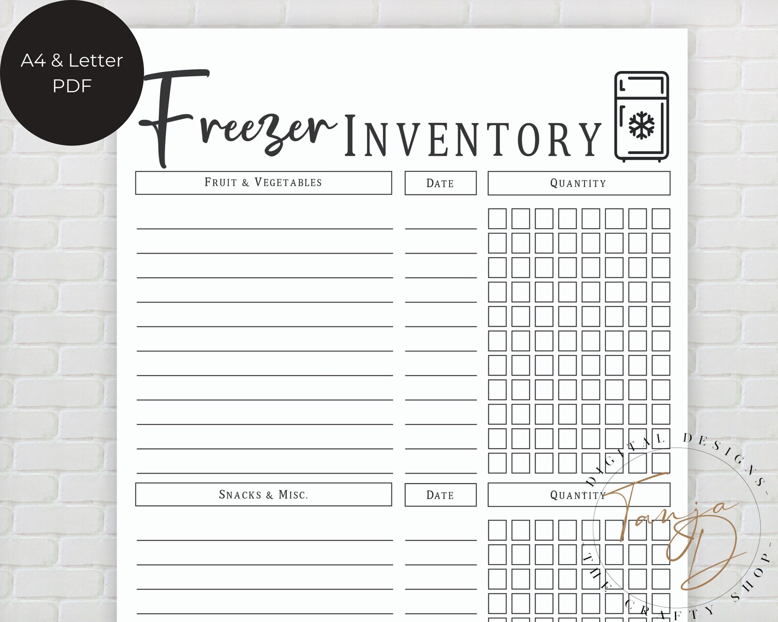 Freezer Inventory, Fillable PDF, Freezer Inventory Checklist, Kitchen ...