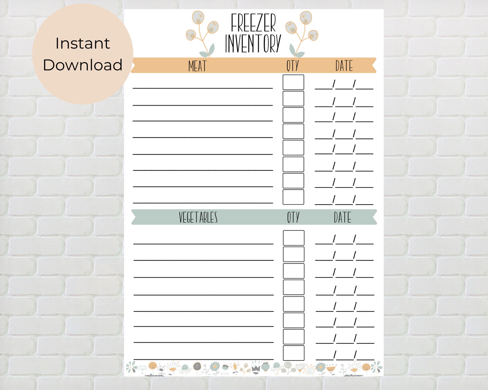 Freezer Inventory, Fillable PDF, Freezer Inventory Printable, Freezer ...