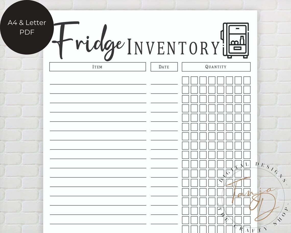 Fridge Inventory, Fillable PDF, Fridge Inventory Checklist, Kitchen ...