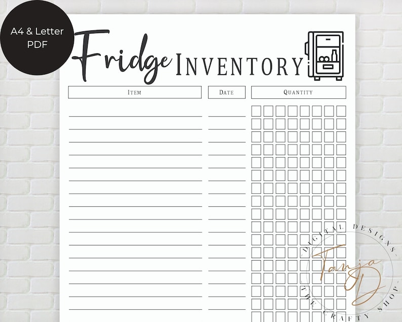 Fridge Inventory, Fillable PDF, Fridge Inventory Checklist, Kitchen ...