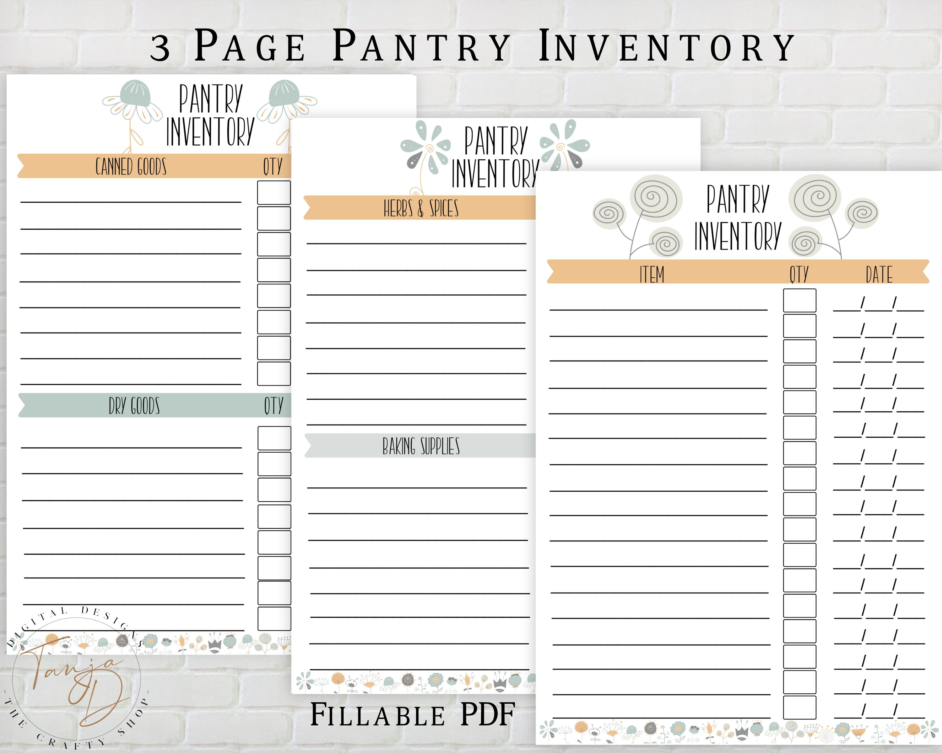 Kitchen Inventory Printable, Fillable PDF, Pantry Inventory, Fridge ...