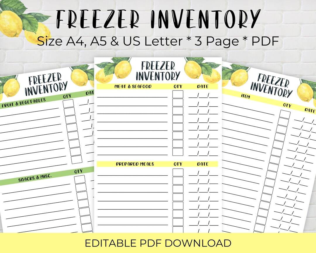 Freezer Inventory, Fillable PDF, Freezer Inventory Printable, Freezer ...