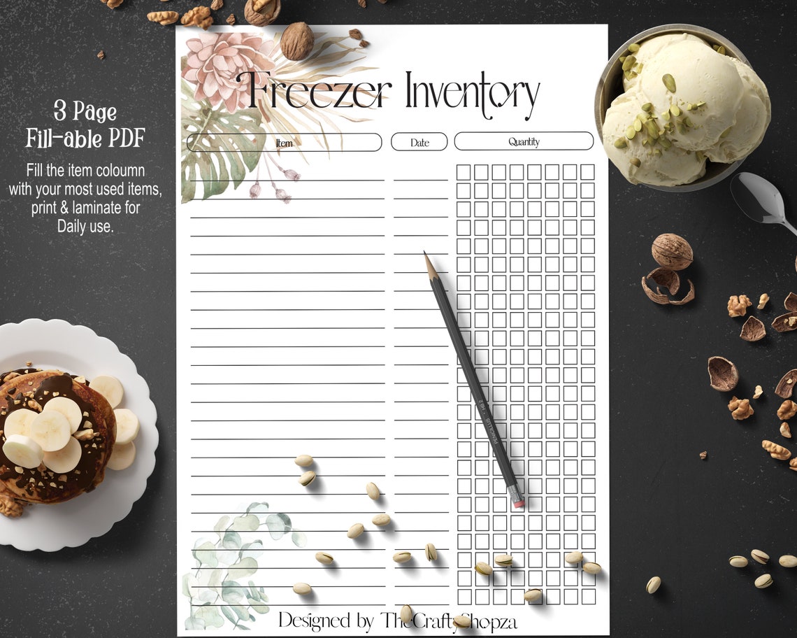 Freezer Inventory, Fillable PDF, Freezer Inventory Checklist, Kitchen ...
