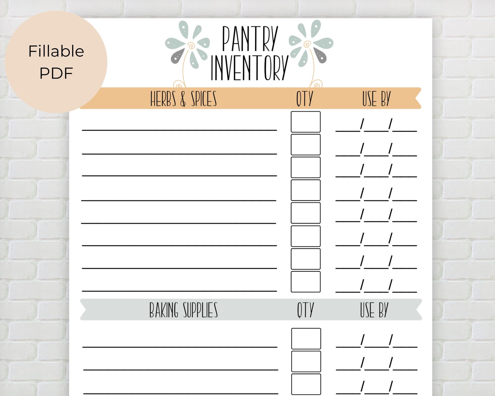 Pantry Inventory, Fillable PDF, Pantry Organization Page, PDF Printable ...