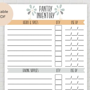 Pantry Inventory, Fillable PDF, Pantry Organization Page, PDF Printable ...