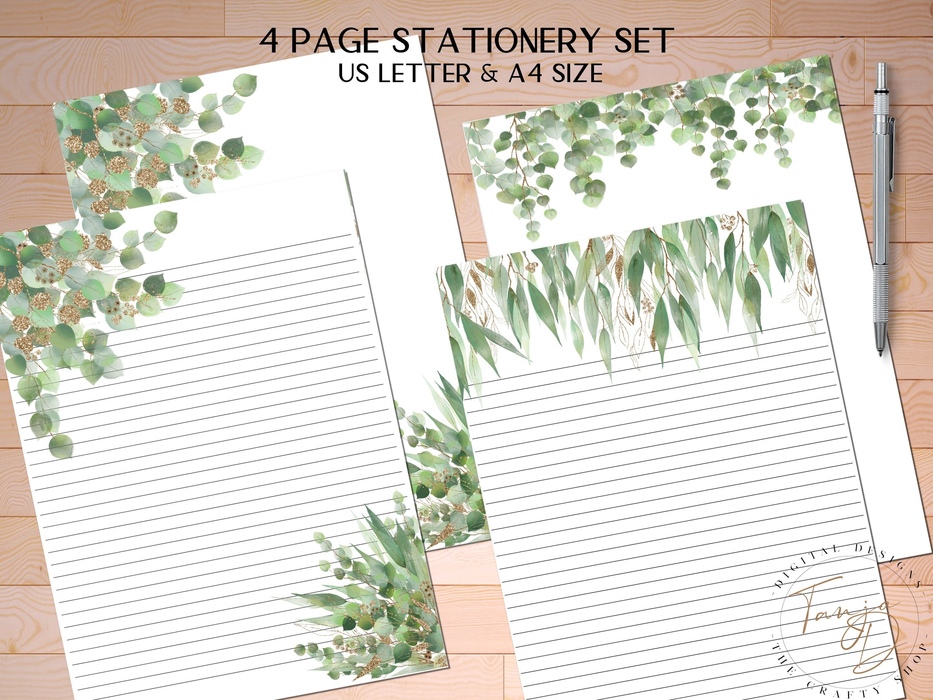 Green Printable Stationery, A4, Letter Paper, 8.5 X 11, Printable ...