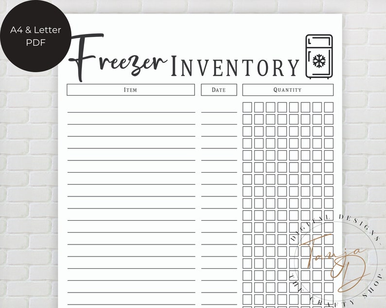 Freezer Inventory, Fillable PDF, Freezer Inventory Checklist, Kitchen ...