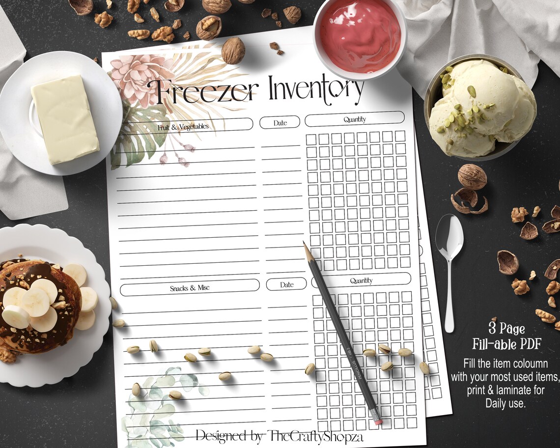 Freezer Inventory, Fillable PDF, Freezer Inventory Checklist, Kitchen ...