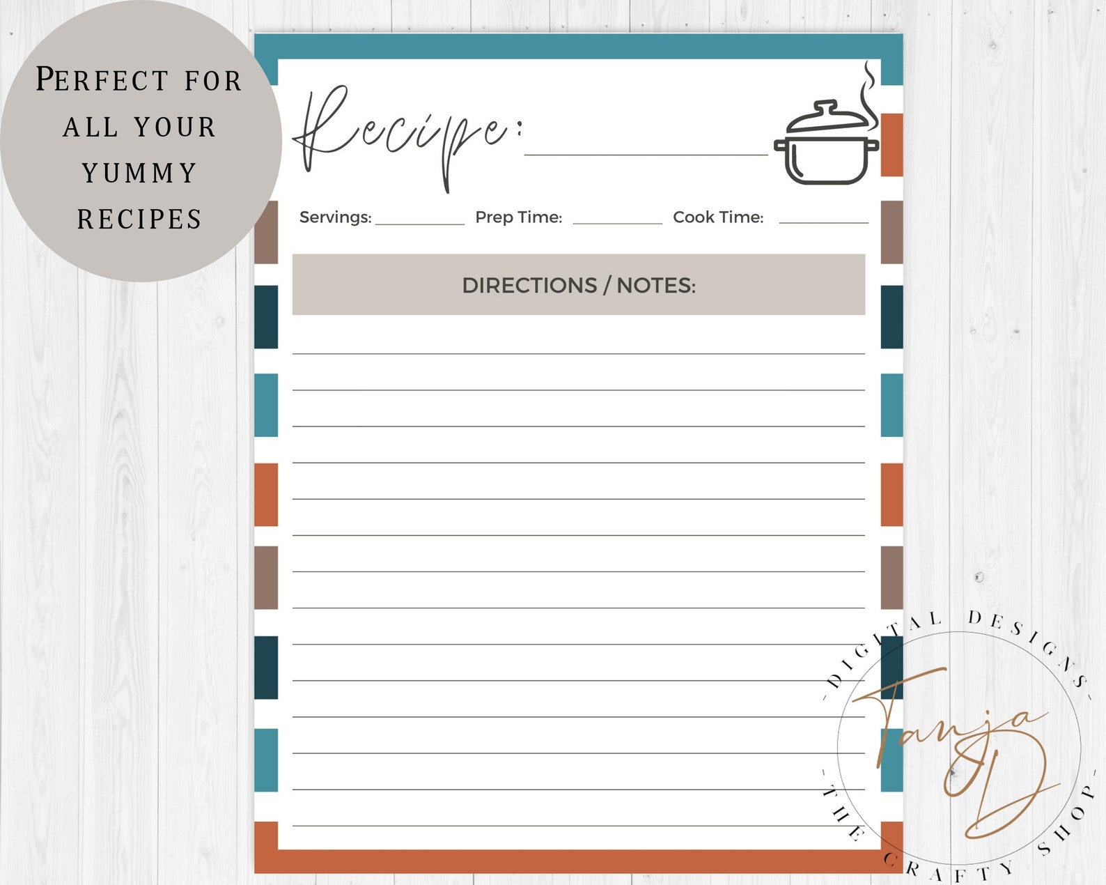 Steel Blue Recipe Card, Recipe Pages, Printable Recipe Sheet, A4 Recipe ...